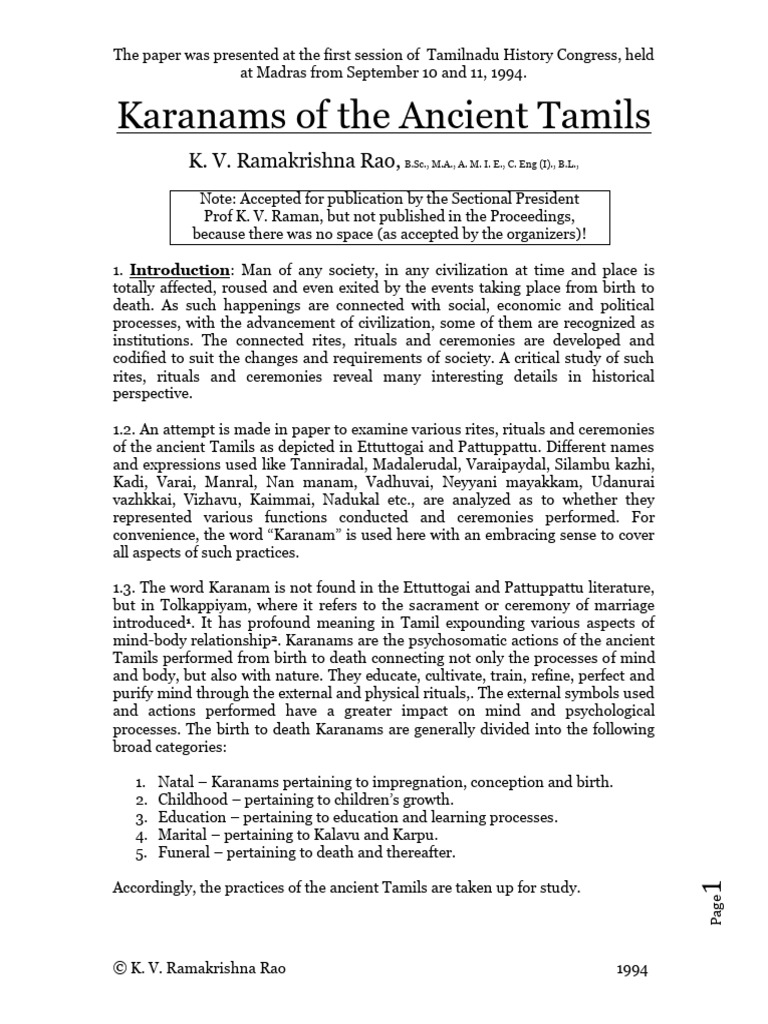 Karanams of The Ancient Tamils | PDF