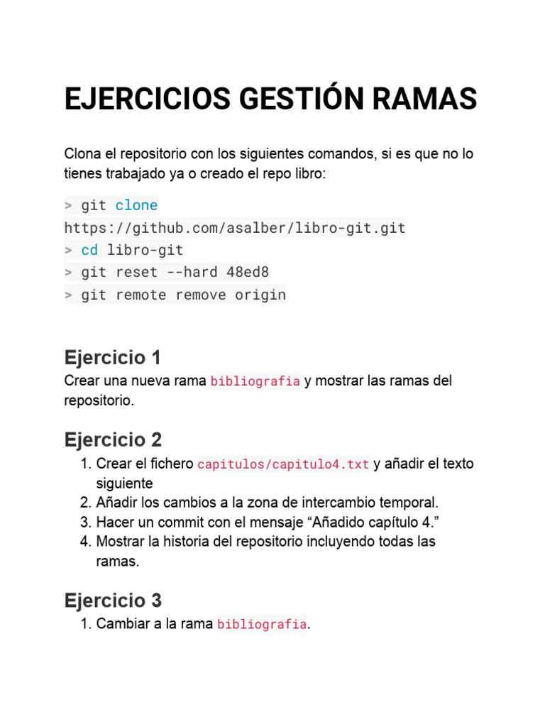 Ejercicios Gestión Ramas | PDF | Git (software) | Control de versiones