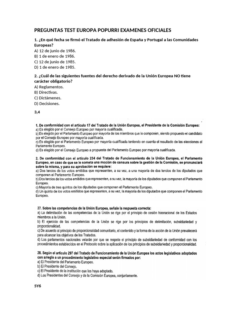 Preguntas Test Europa Exámenes Oficiales | PDF | Política | Ciencias ...