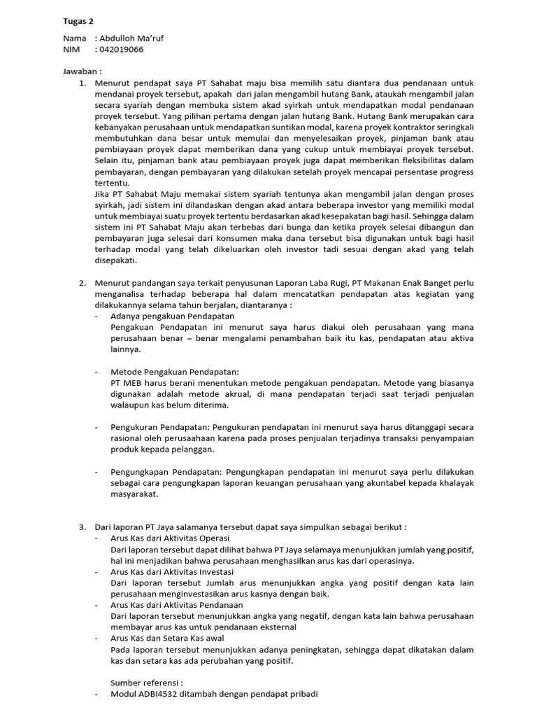 Tugas 2 ADBI 4532 | PDF | Pengelolaan Keuangan & Uang