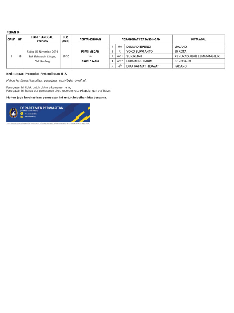 Draf Penugasan PSMS Medan Vs PSKC Cimahi | PDF