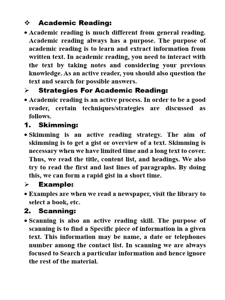 Academic Reading Strategies Explained | PDF | Essays | Speed Reading