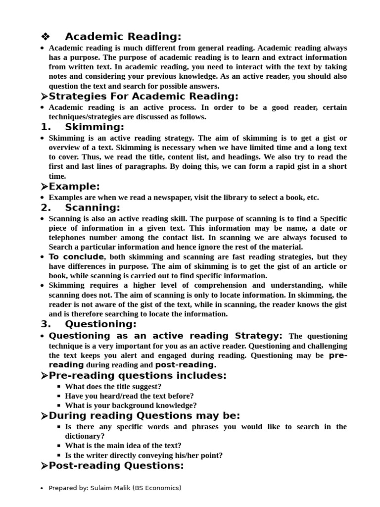 English Notes Academic Reading and Writing 1 | PDF | Essays | Speed Reading