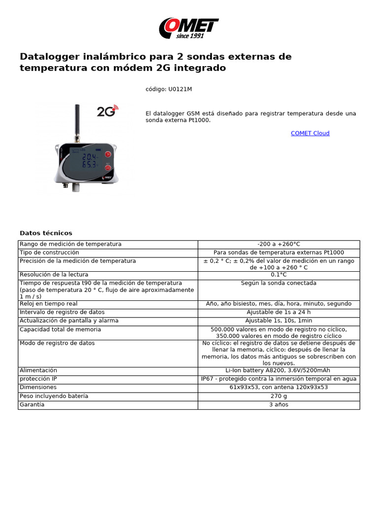 Comet Datasheet U0121M | PDF | Medición | Almacenamiento de datos de la computadora