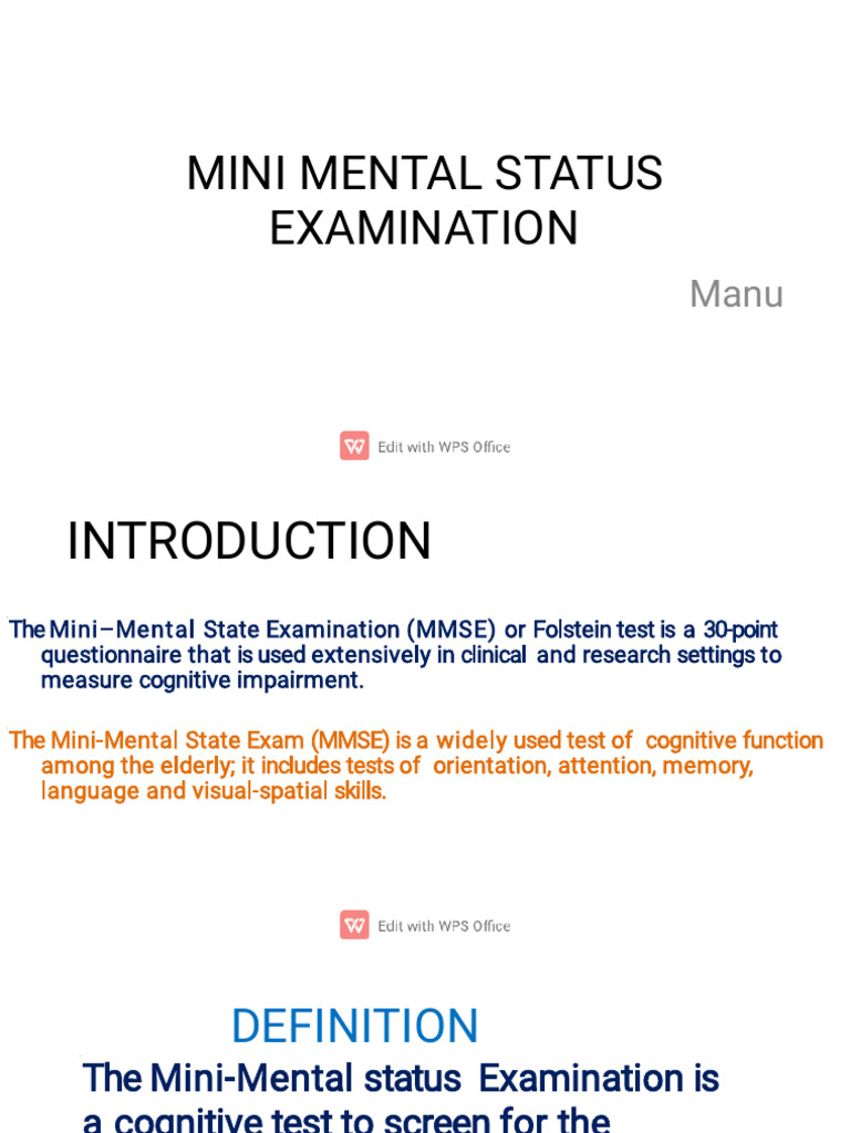 Mini Mental Status Examination | PDF | Cognitive Science | Clinical ...