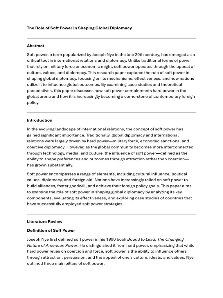 Soft Power's Impact on Global Diplomacy | PDF | Soft Power | Power ...