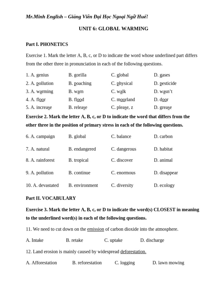 BT Unit 6 | PDF | Climate Change | Deforestation