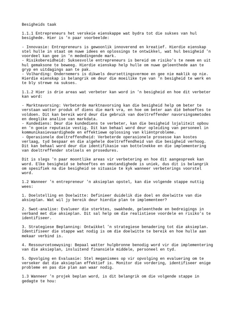 Besigheids Taak 2 | PDF