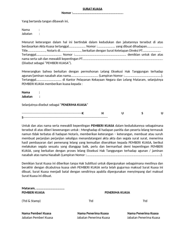 Surat Kuasa Lelang | PDF
