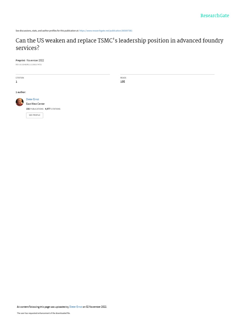 Can The US Weaken and Replace TSMC's Leadership Position in Advanced Foundry Services | PDF ...