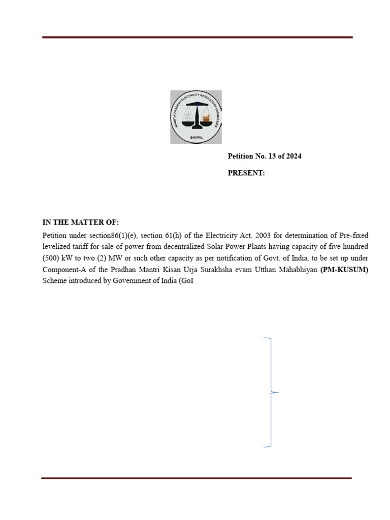 PM KUSUM - A Tariff Order of MPERC | PDF | Electrical Substation ...