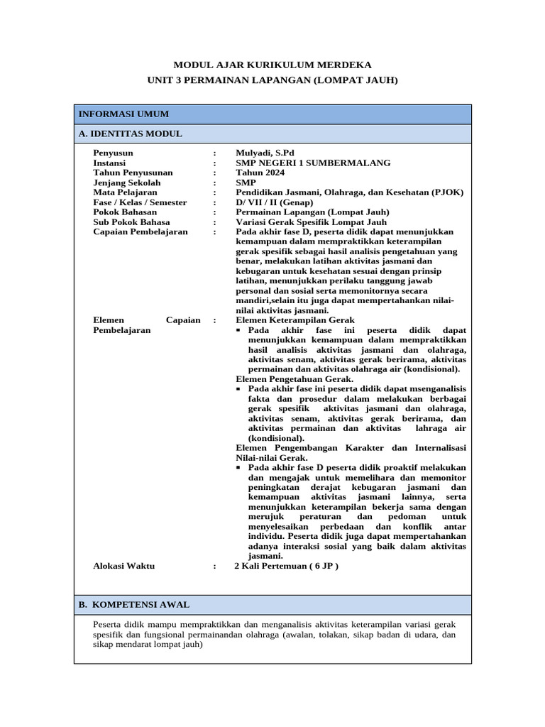 Modul Ajar Unit 3 - Lompat Jauh | PDF