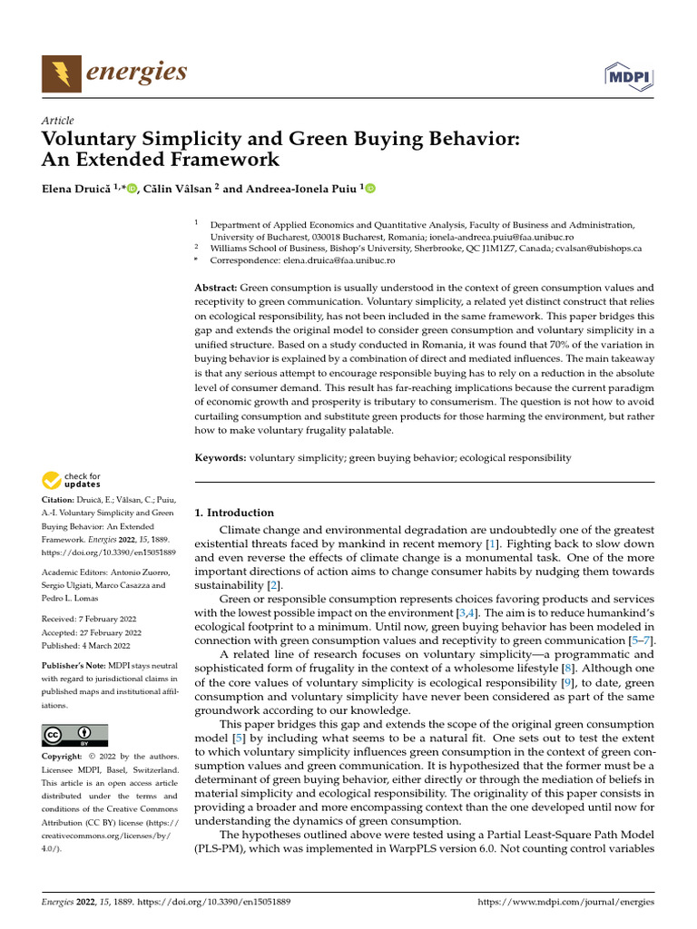 Voluntary Simplicity and Green Buying Behavior | PDF | Social Science ...