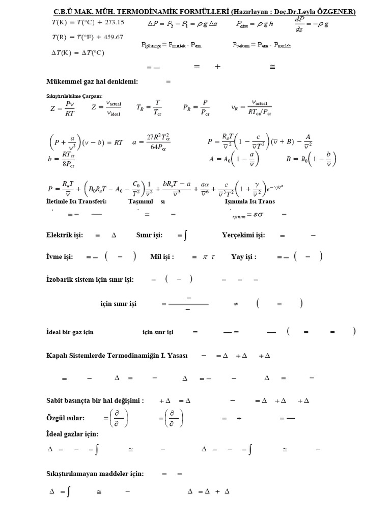Termodinamik Formulleri | PDF