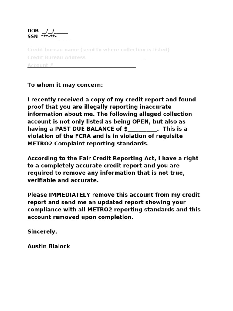Credit Report Dispute Letter | PDF
