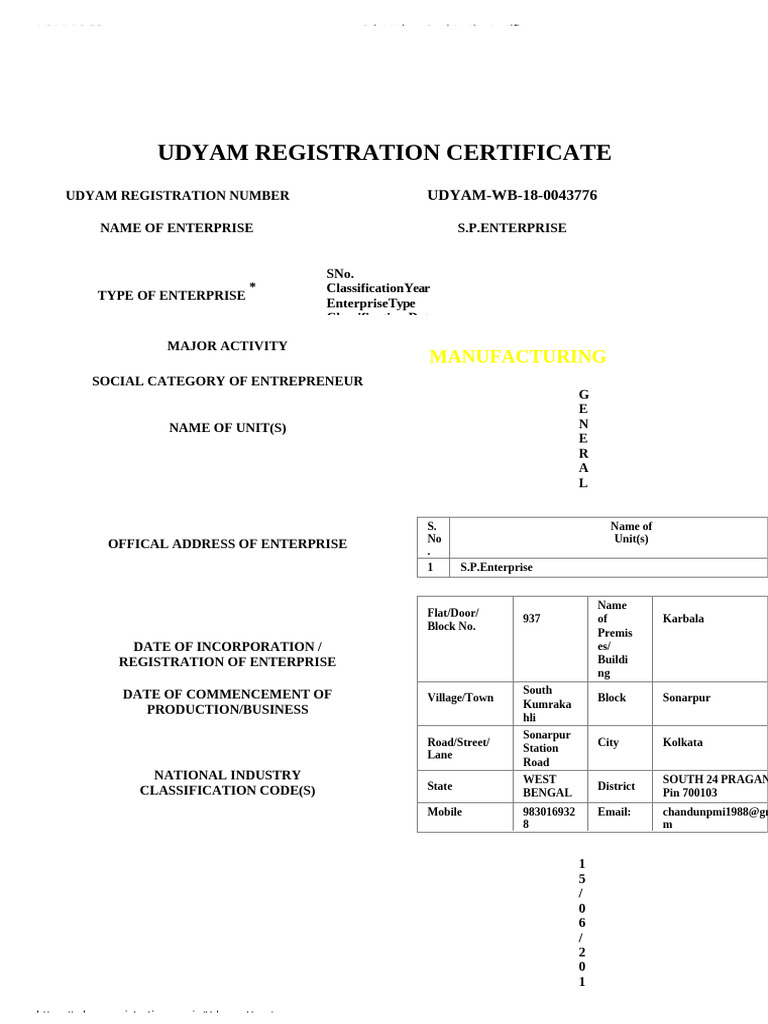 Print - Udyam Registration Certificate | PDF