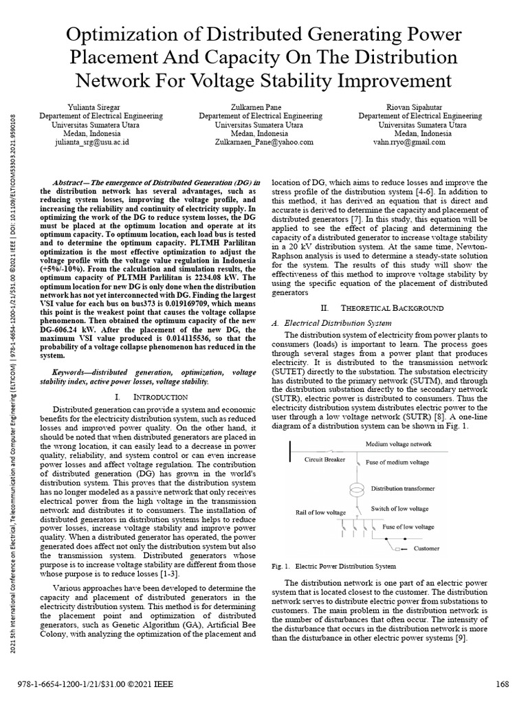 Optimization of Distributed Generating Power Placement and Capacity On The Distribution Network ...