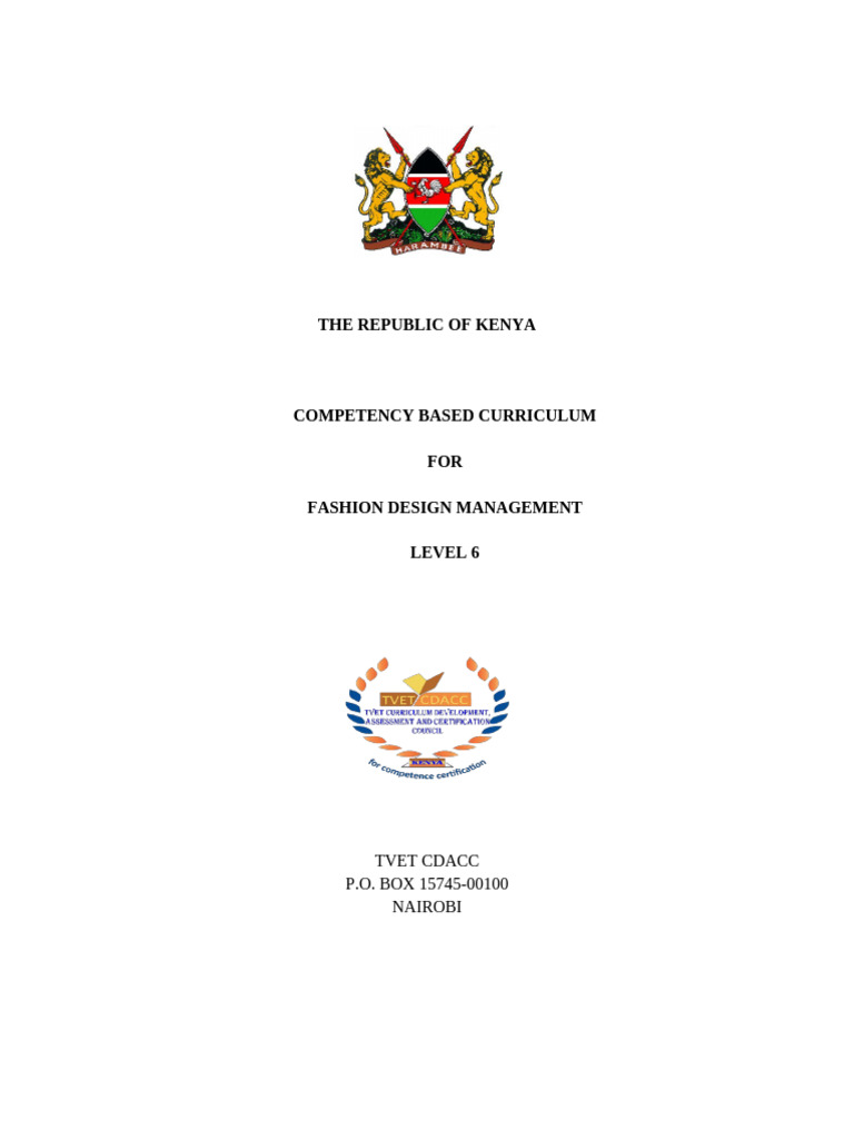 Reviewed Competency Based Curriculum For Fashion Design Level 6 | PDF ...