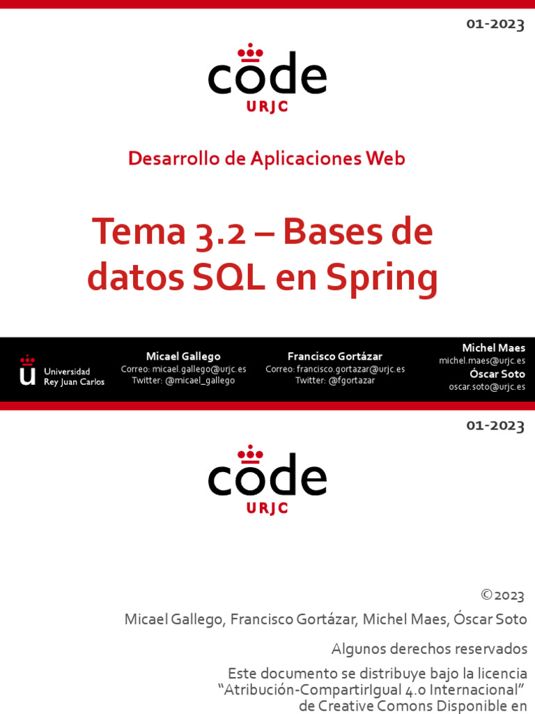 Tema 3.2 - Bases de Datos SQL en Spring | PDF | Modelo de datos | Bases de datos