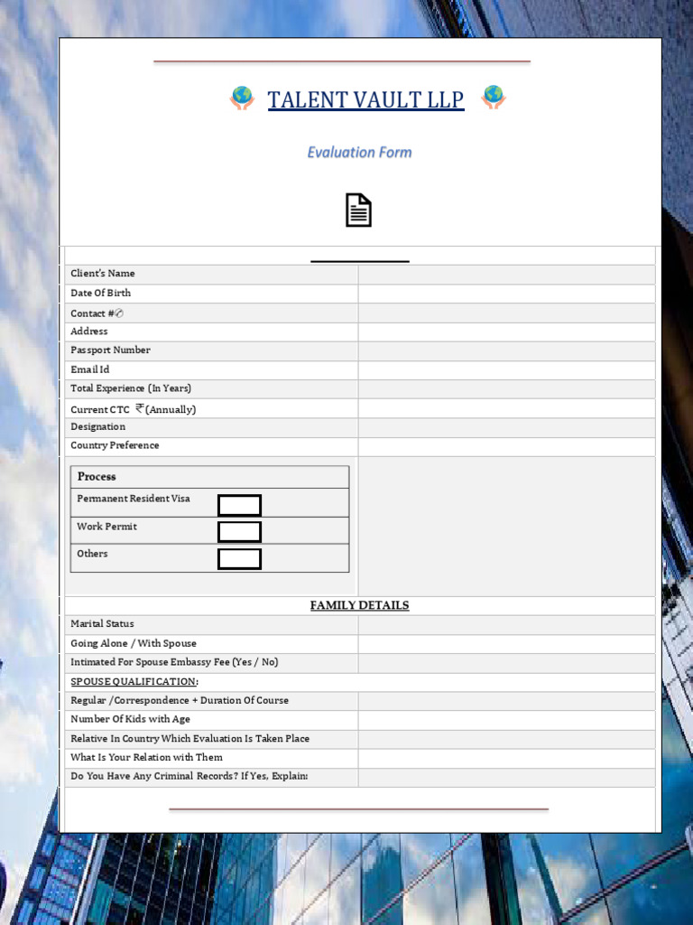 Talent Vault Client Evaluation Form | PDF
