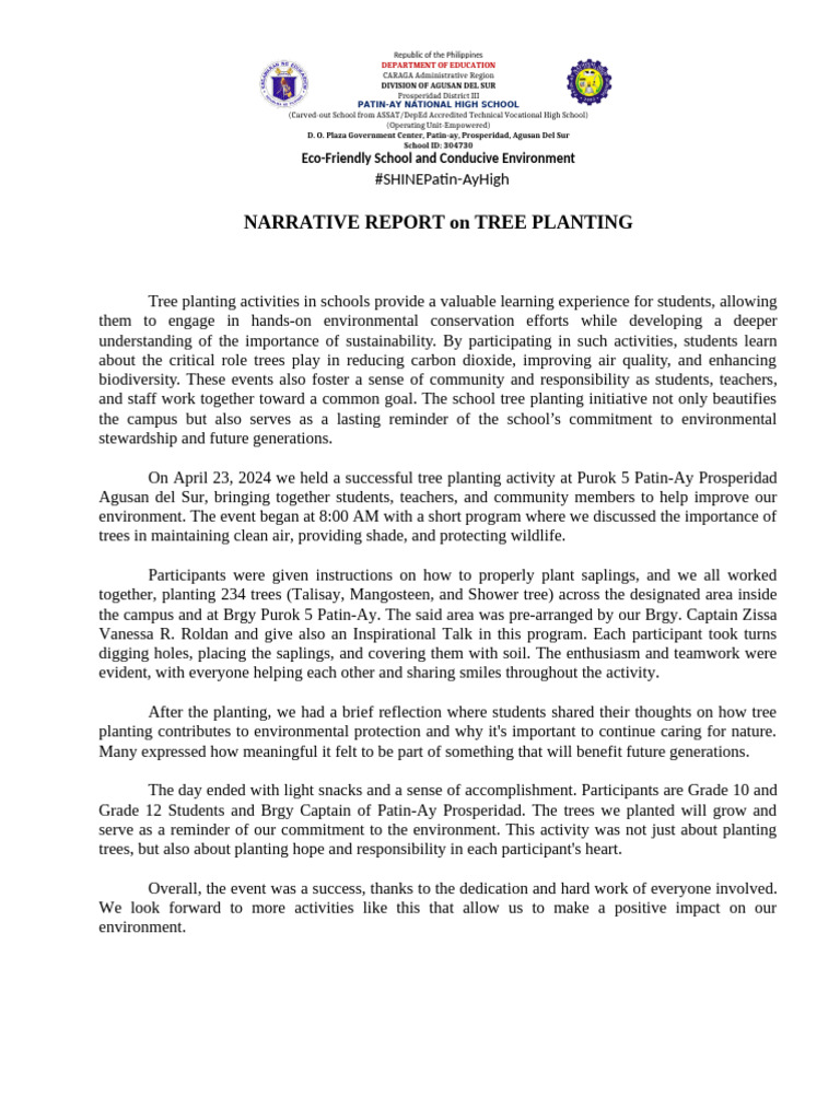 NARRATIVE REPORT On TREE PLANTING | PDF | Natural Environment | Nature