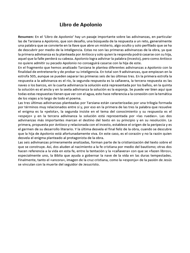 Resumen Libro de Apolonio | PDF | Poesía