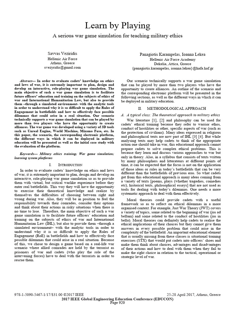 Learn by Playing A Serious War Game Simulation For Teaching Military ...