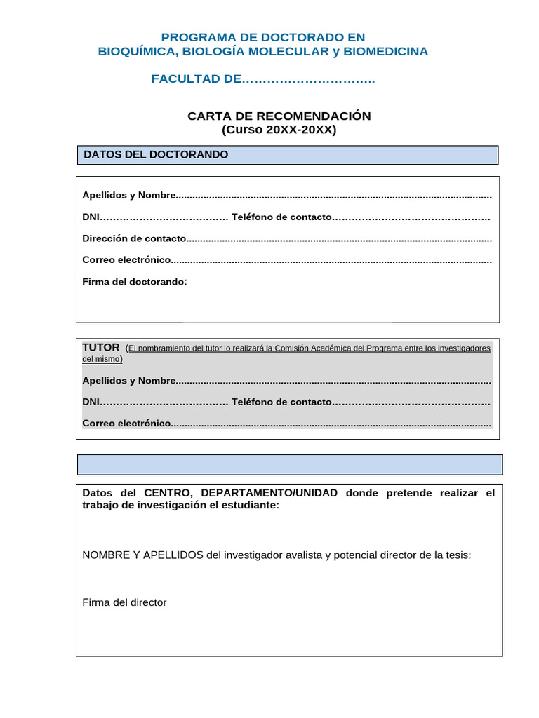 Carta de Recomendación Doctorado en Biomedicina | PDF