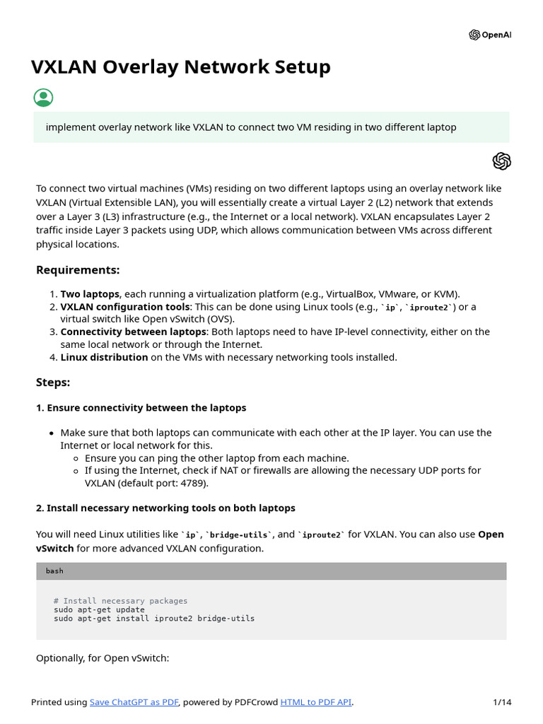 VXLAN Overlay Network Setup | PDF | Computer Network | Virtual Machine