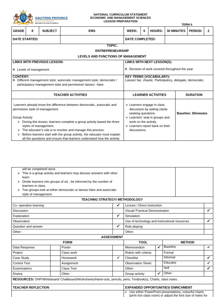 10. Week 6 Lesson Plan 2 | PDF | Teachers | Lesson Plan