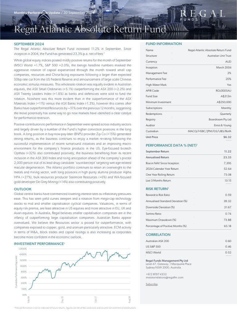 Regal Atlantic Fund September Update | PDF | Investing | Leverage (Finance)