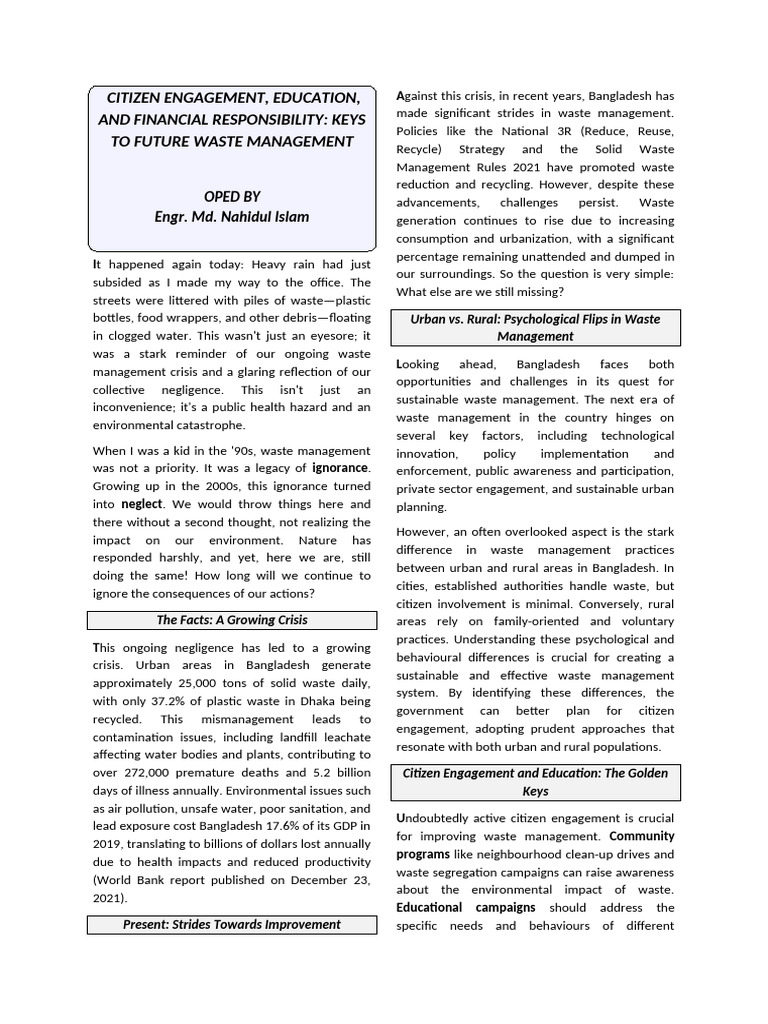 Oped Roll 03 Nahidul Islam | PDF | Waste Management | Waste