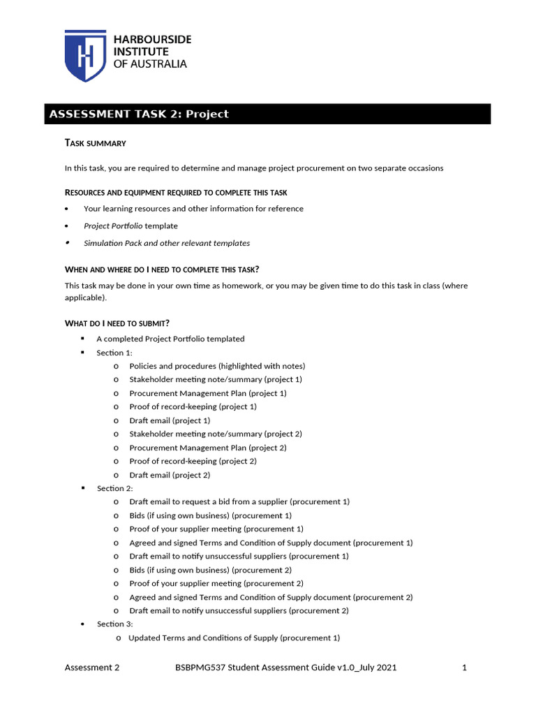 BSBPMG537 - Assessment Task 2 v1.0 | PDF | Procurement | Policy