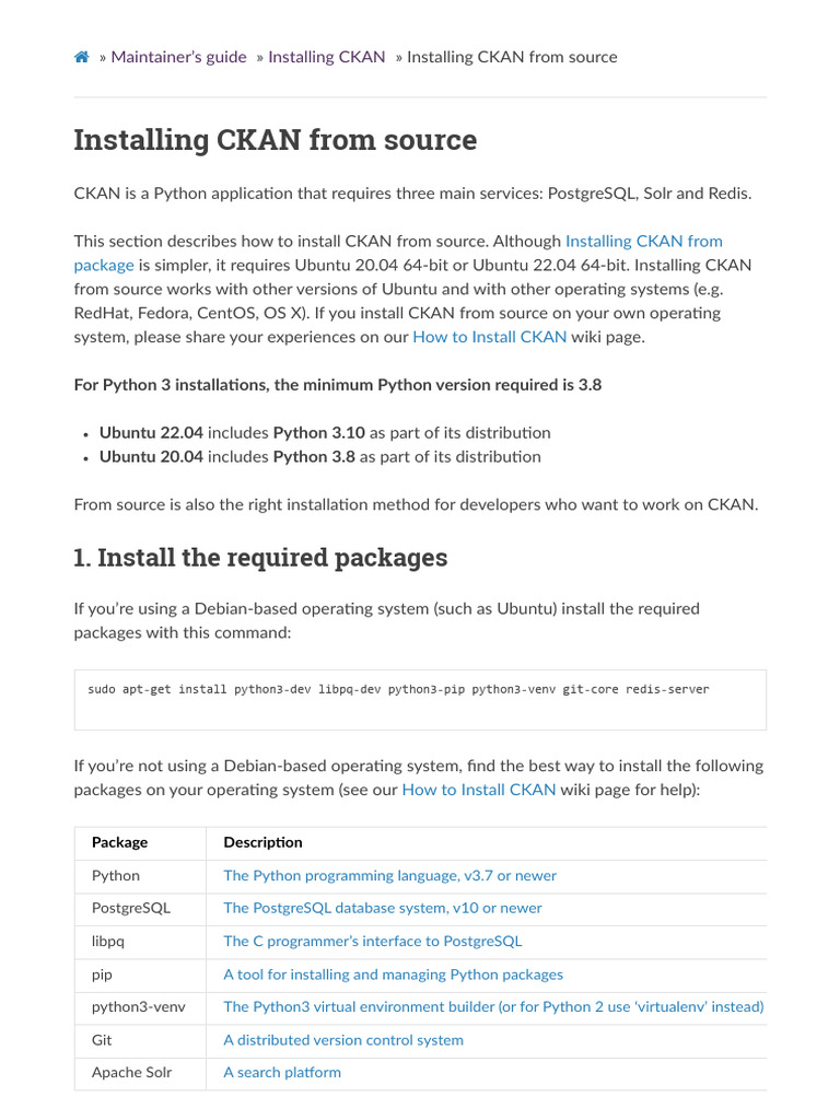 Installing CKAN From Source - CKAN 2.10.3 Documentation | PDF | Postgre Sql | Sudo