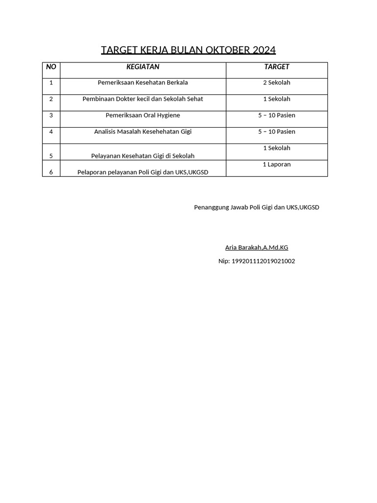 Target Kerja Bulan September 2024 | PDF