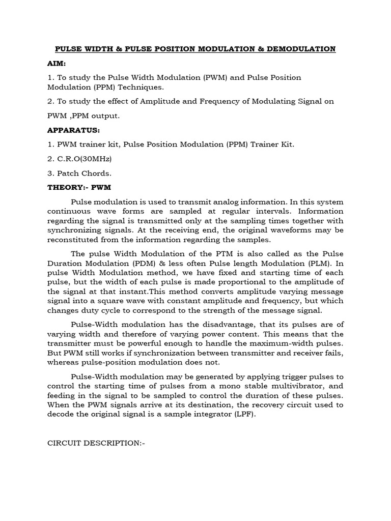 EXp-4.PWM&PPM-1 | PDF | Modulation | Electrical Engineering
