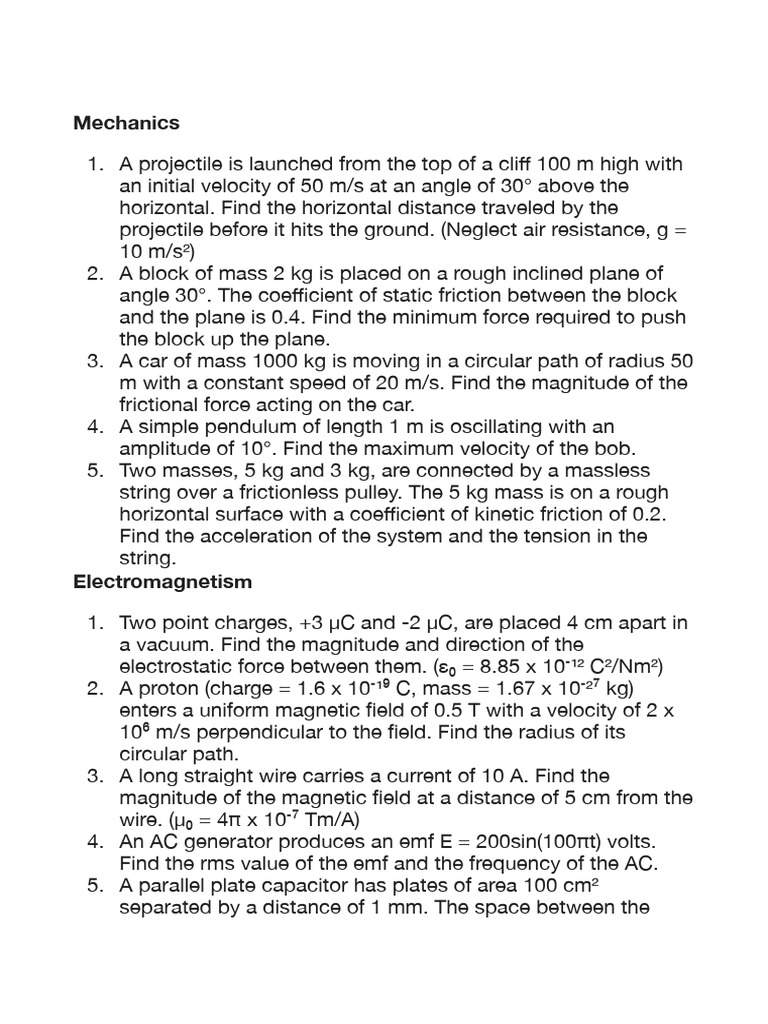 Physics Problems for NEET Prep | PDF | Gases | Force