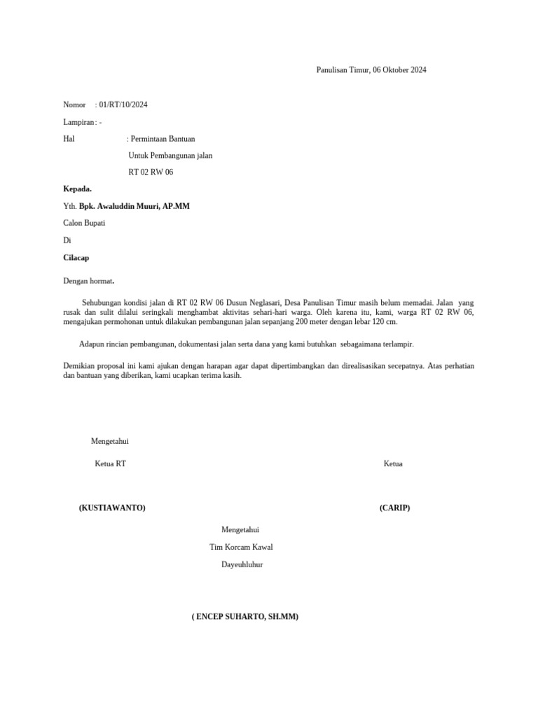 Proposal Pengajuan Pembangunan Jalan RT 02 RW 06 | PDF