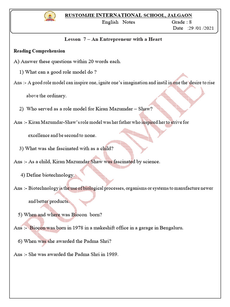 Term 2 - Grade 8 English Lesson 7 An Entrepreneur With A Heart | PDF
