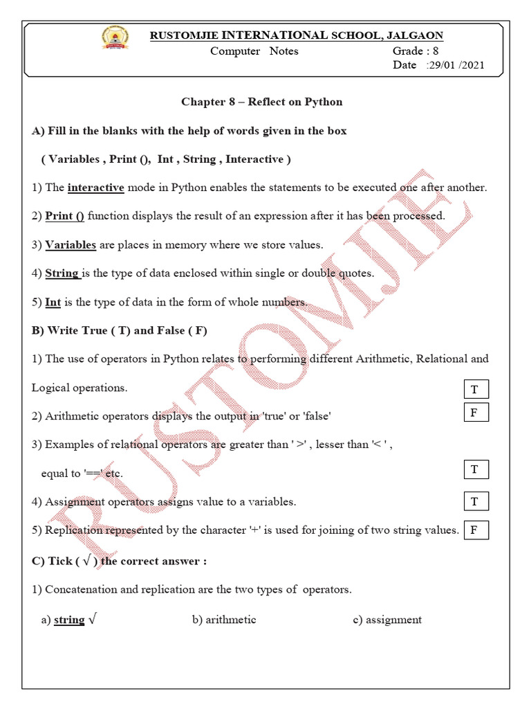 Term 2 - Grade 8 Computer Chapter 8 Reflect On Python | PDF | Data Type | Integer (Computer Science)