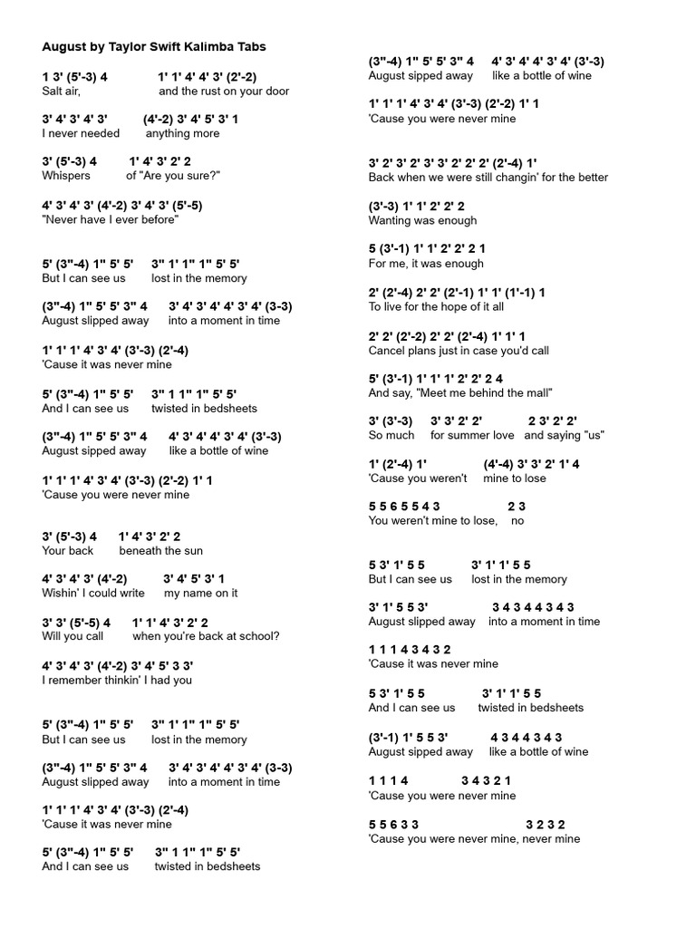 August Kalimba Tabs | PDF