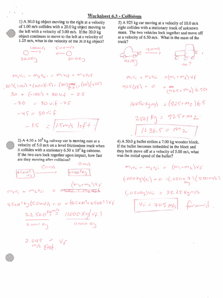 Collisions Worksheet | PDF