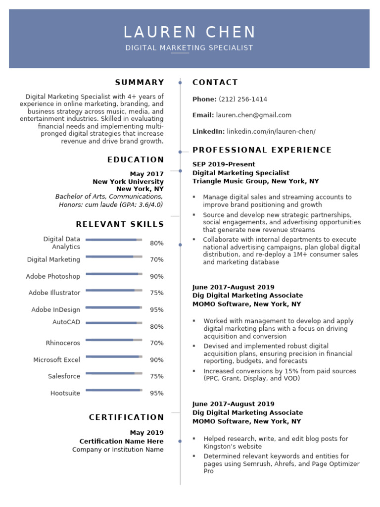 2022 Modern Resume Template Blue | PDF | Résumé | Digital Marketing