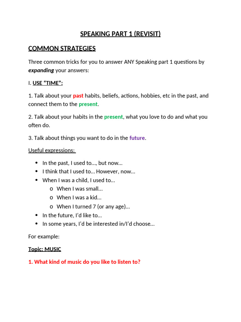 Speaking Part 1 Strategies | PDF | Extraversion And Introversion