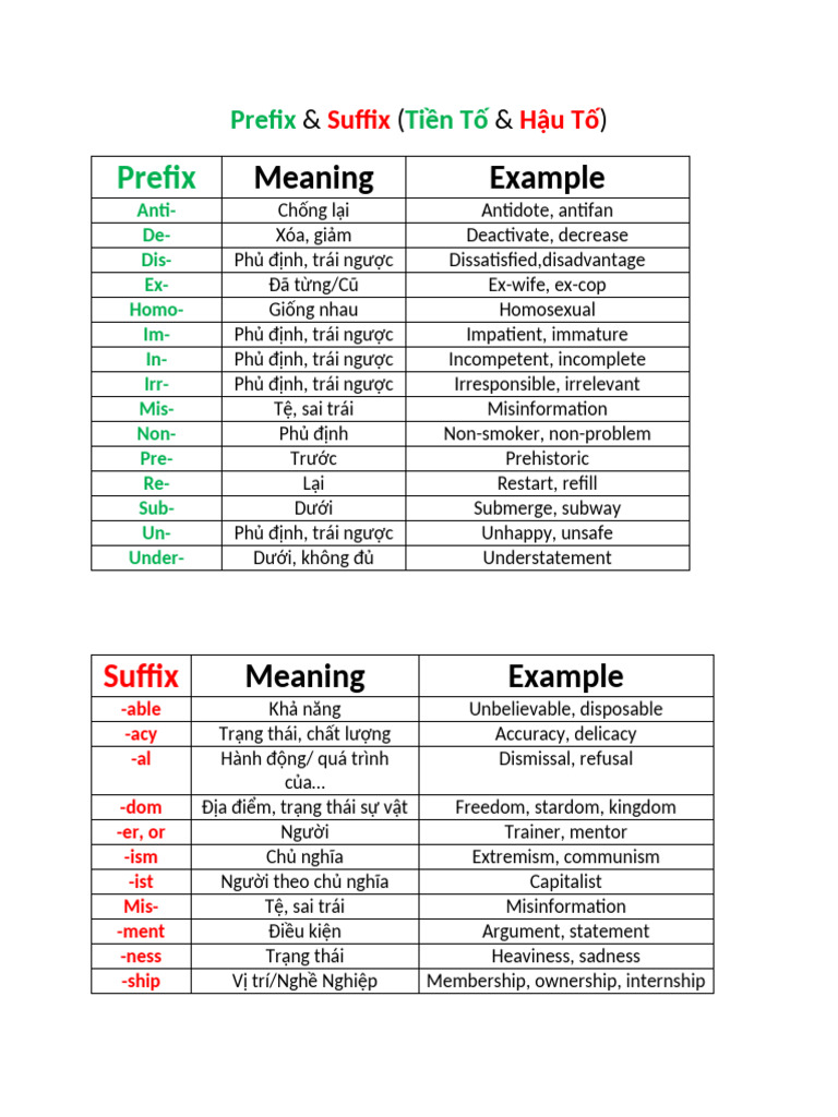 Prefix & Suffix (Vocab Method) | PDF