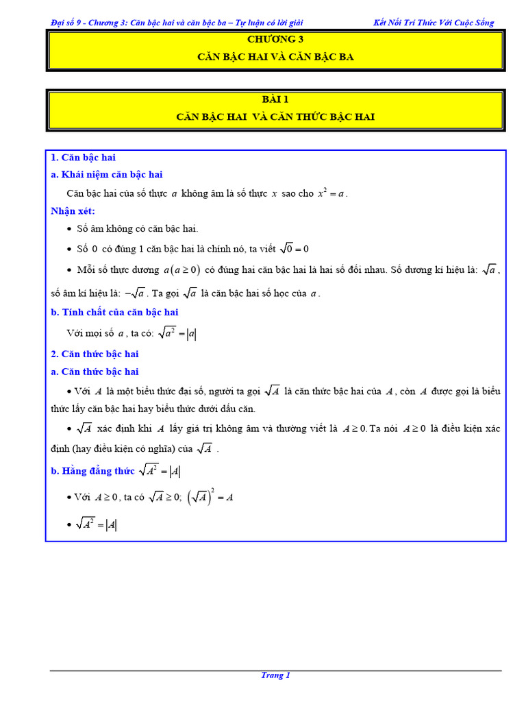 Cac Dang Bai Tap Can Bac Hai Va Can Bac Ba Toan 9 Knttvcs | PDF