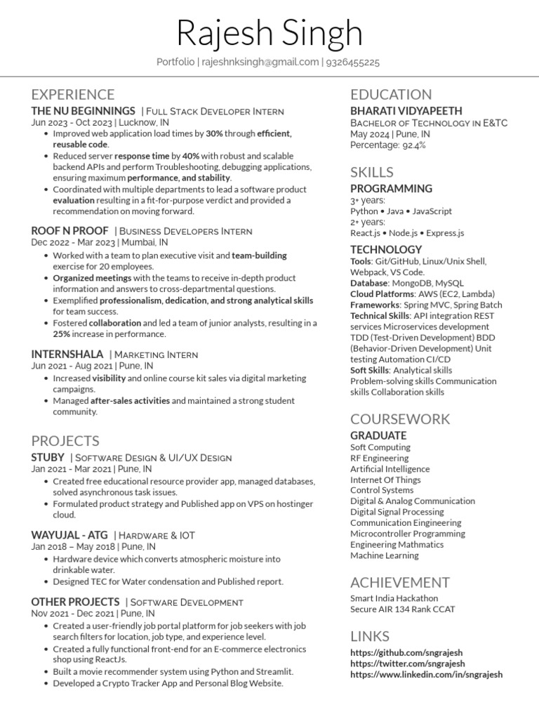 Rajesh Singh - Full Stack Developer Portfolio | PDF | Computing ...