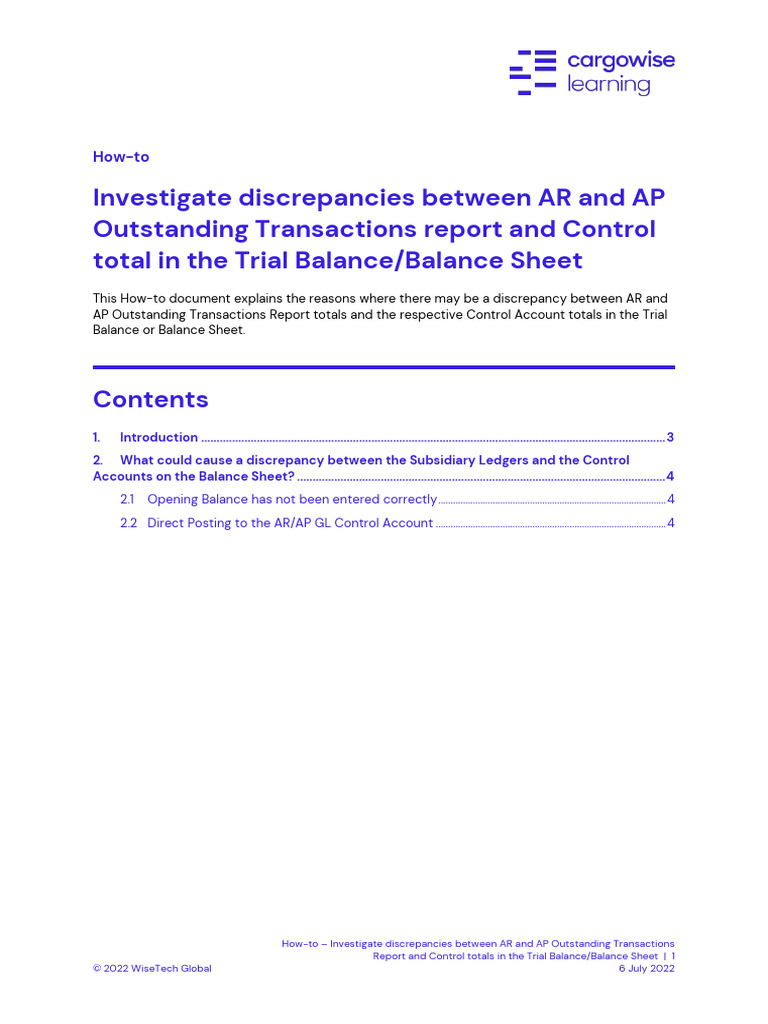 Investigate Discrepancies Between AR and AP Outstanding Transactions ...