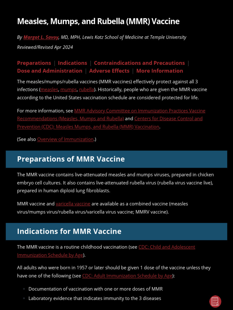 MMR Vaccine Guidelines and Recommendations | PDF | Vaccines | Measles