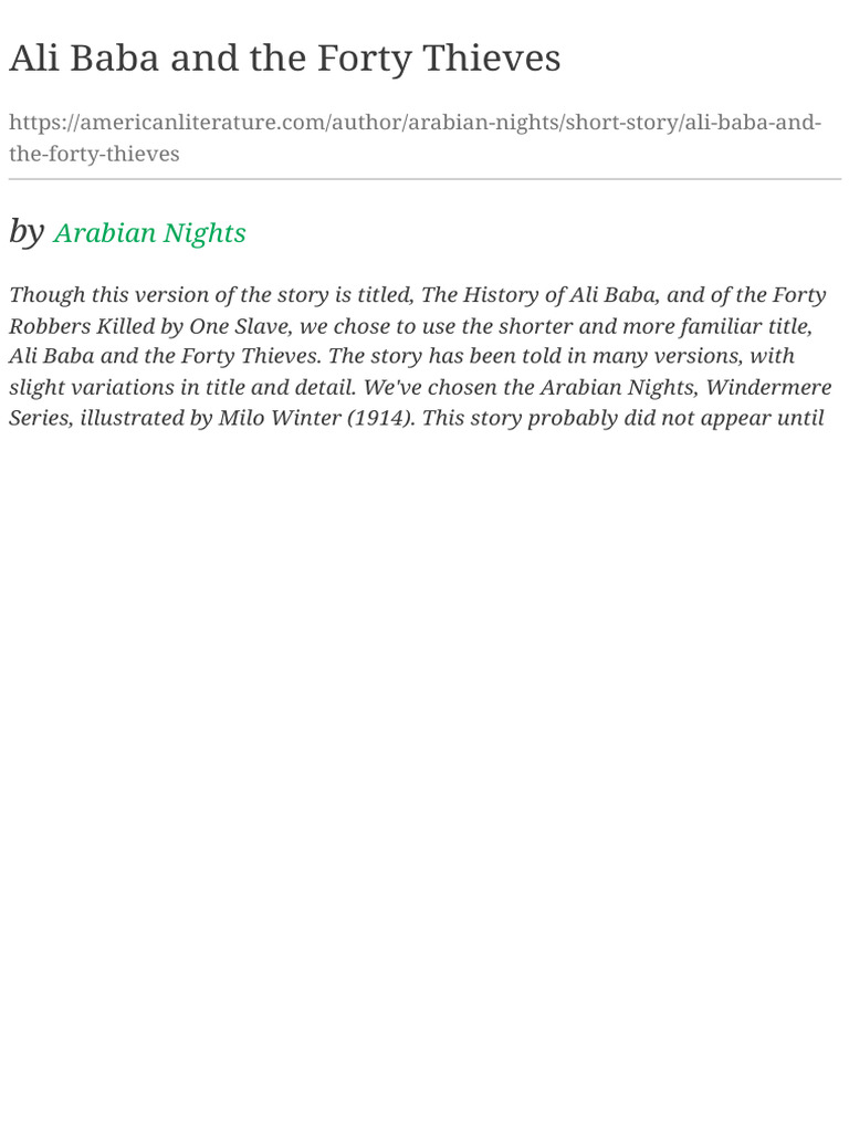 Ali Baba and the Forty Thieves Story | PDF | Poetry